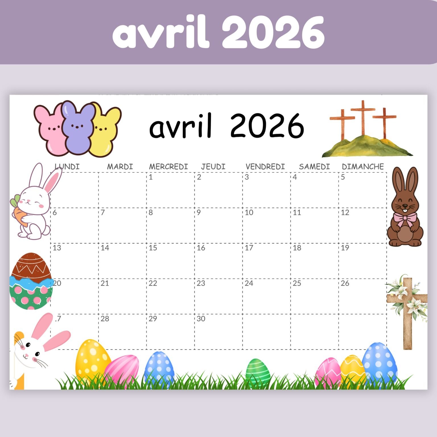 Calendrier Mensuel 2026 Portrait à imprimer (PDF gratuit) - Modelesfr